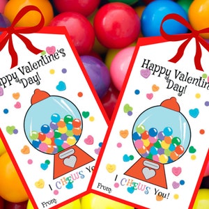 Bubblegum Valentine's Day Printable Tag, Valentine's Day Tag for Kids ...