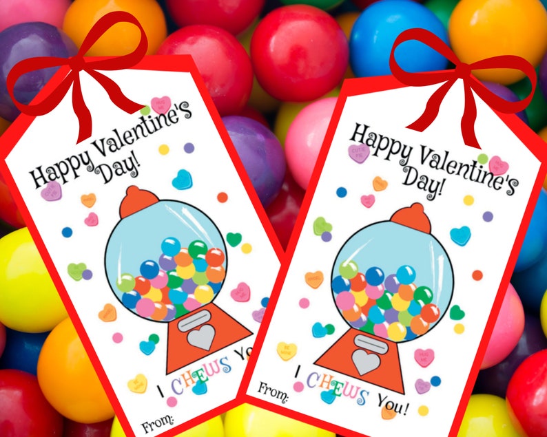 Bubblegum Valentine's Day Printable Tag, Valentine's Day Tag for Kids ...