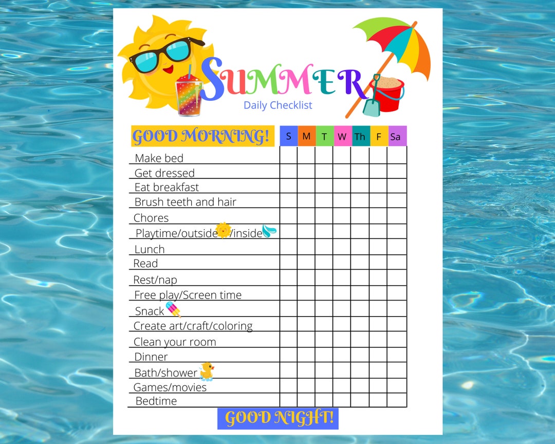 Kid's Daily Summer Activities Checklist, Printable Activity Chart, Kids ...