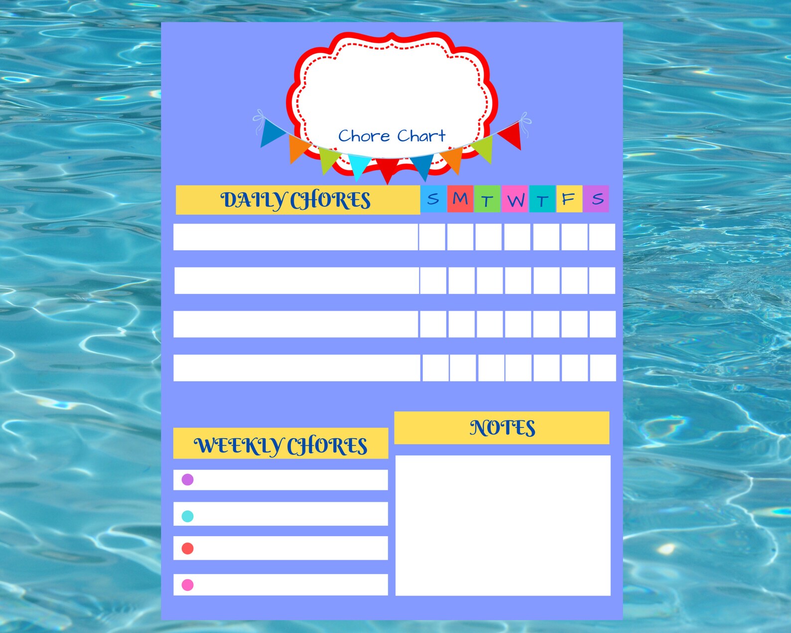 Kid's Summer Chore Chart Printable Summer Chores Chart - Etsy