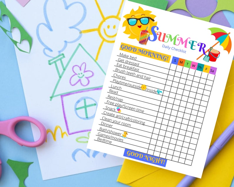 Kid's Daily Summer Activities Checklist, Printable Activity Chart, Kids ...
