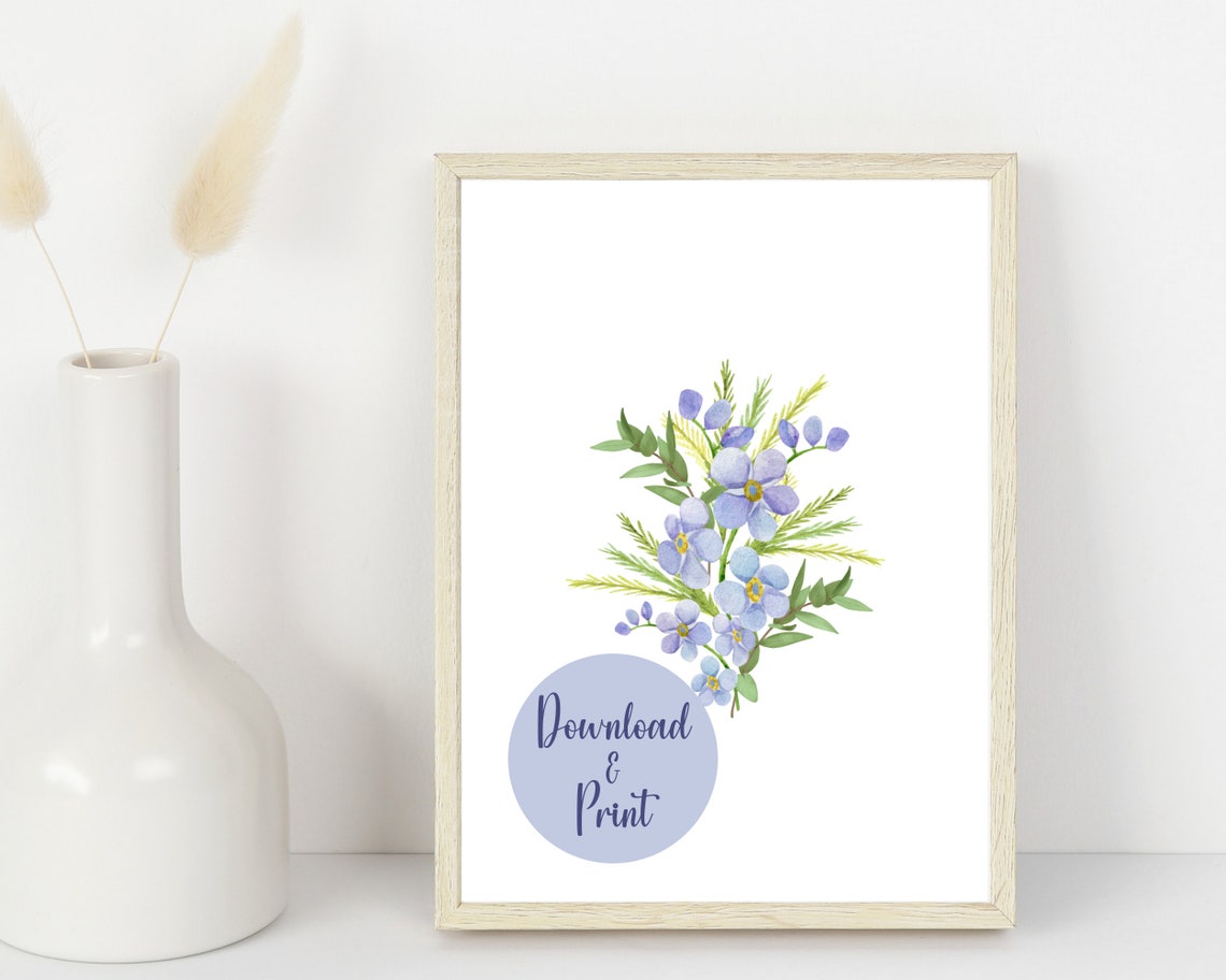 Printable Flower Art, Digital Download, Spring Printable,blue ...
