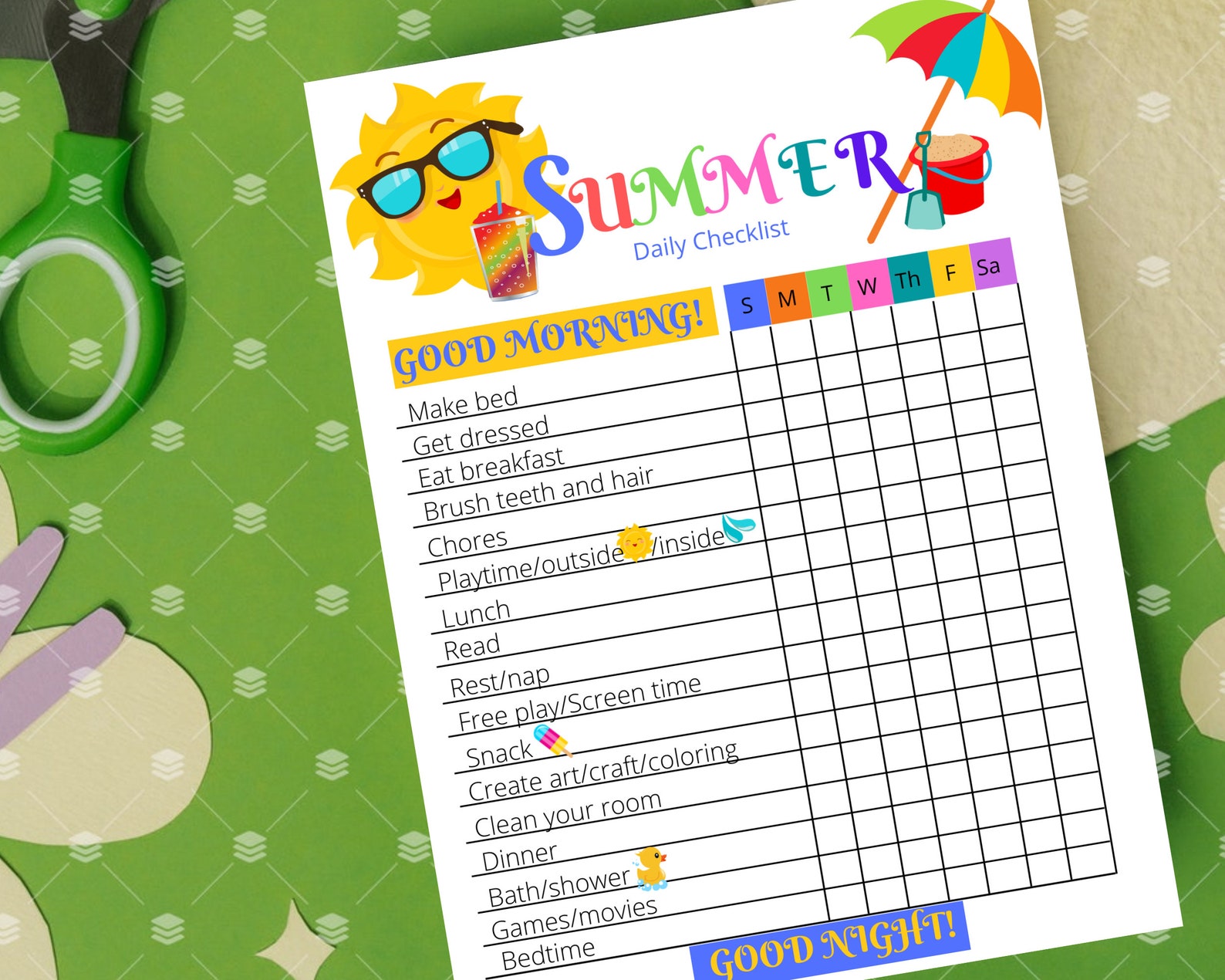 Kid's Daily Summer Activities Checklist, Printable Activity Chart, Kids ...