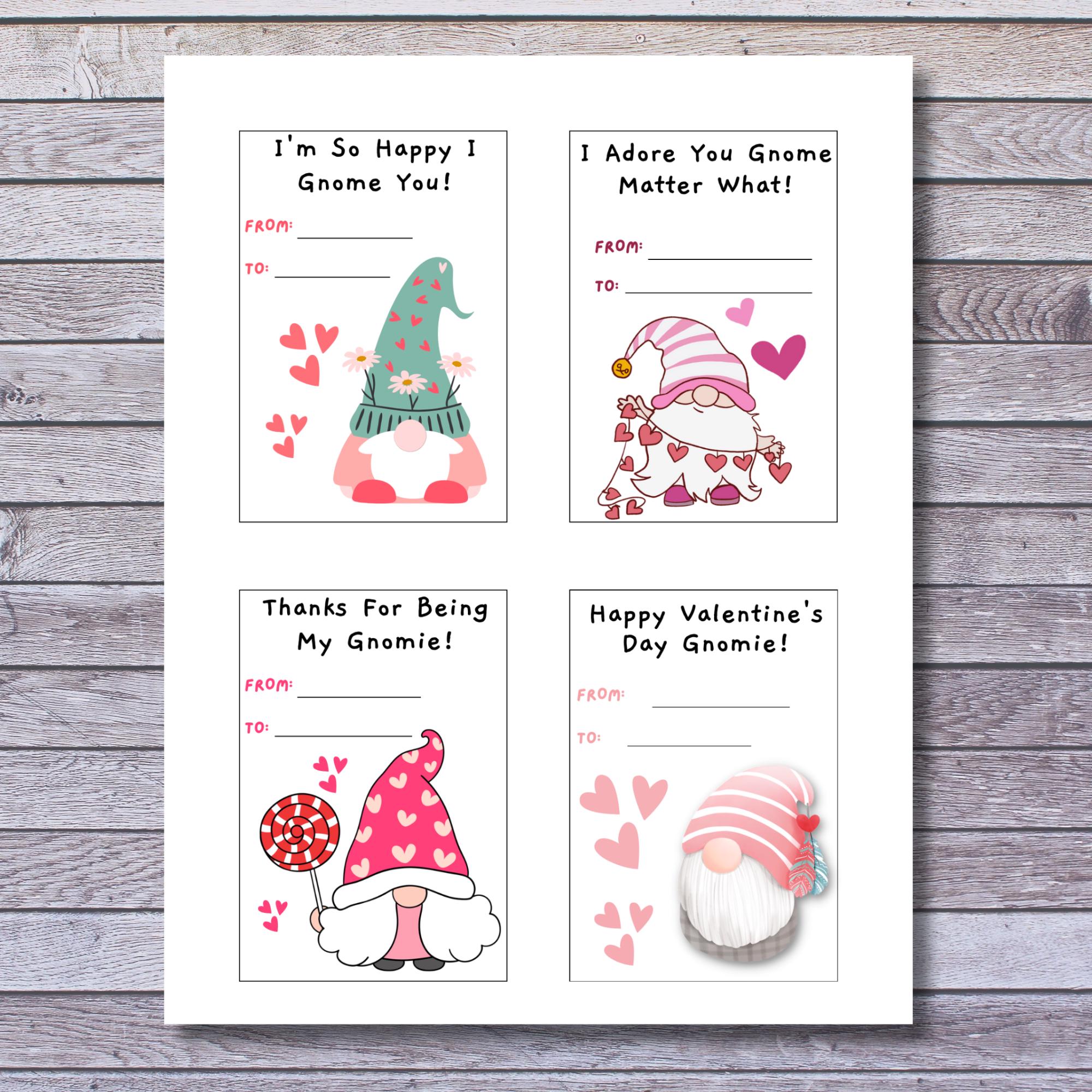 Valentine Gnome Cards, Printable Valentine Cards, Kid's Valentine's ...