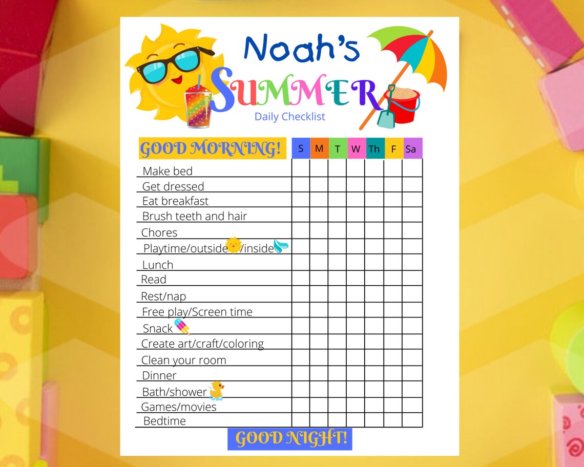 Kid's Daily Summer Activities Checklist, Printable Activity Chart, Kids ...