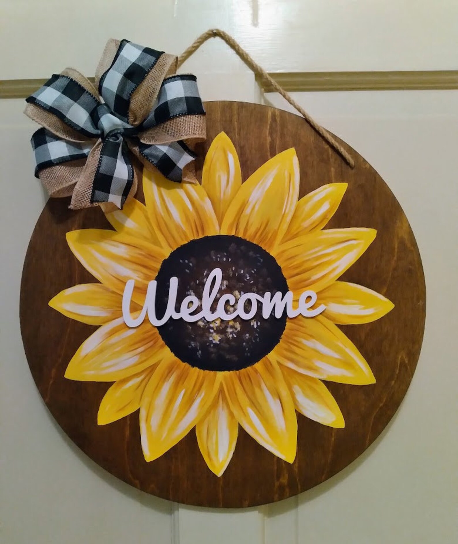 Door Hanger, Sunflower Welcome Door Hanger, Hand Painted Sunflower ...