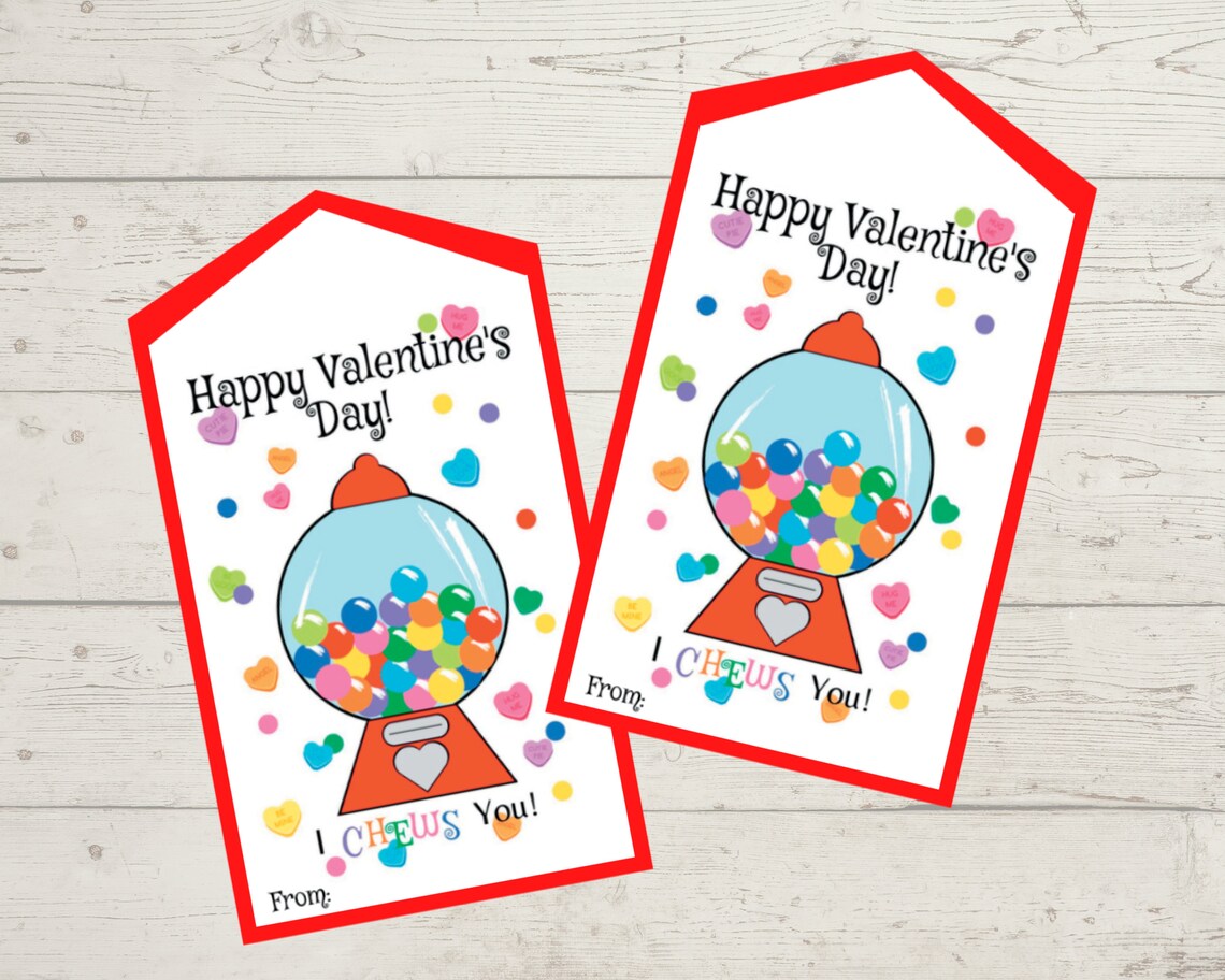 Bubblegum Valentine's Day Printable Tag, Valentine's Day Tag for Kids ...