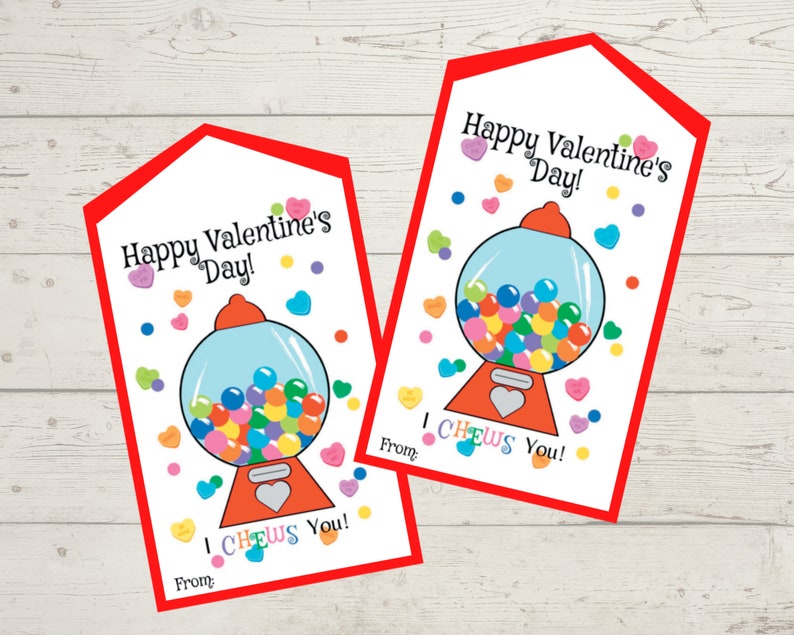 Bubblegum Valentine's Day Printable Tag, Valentine's Day Tag for Kids ...