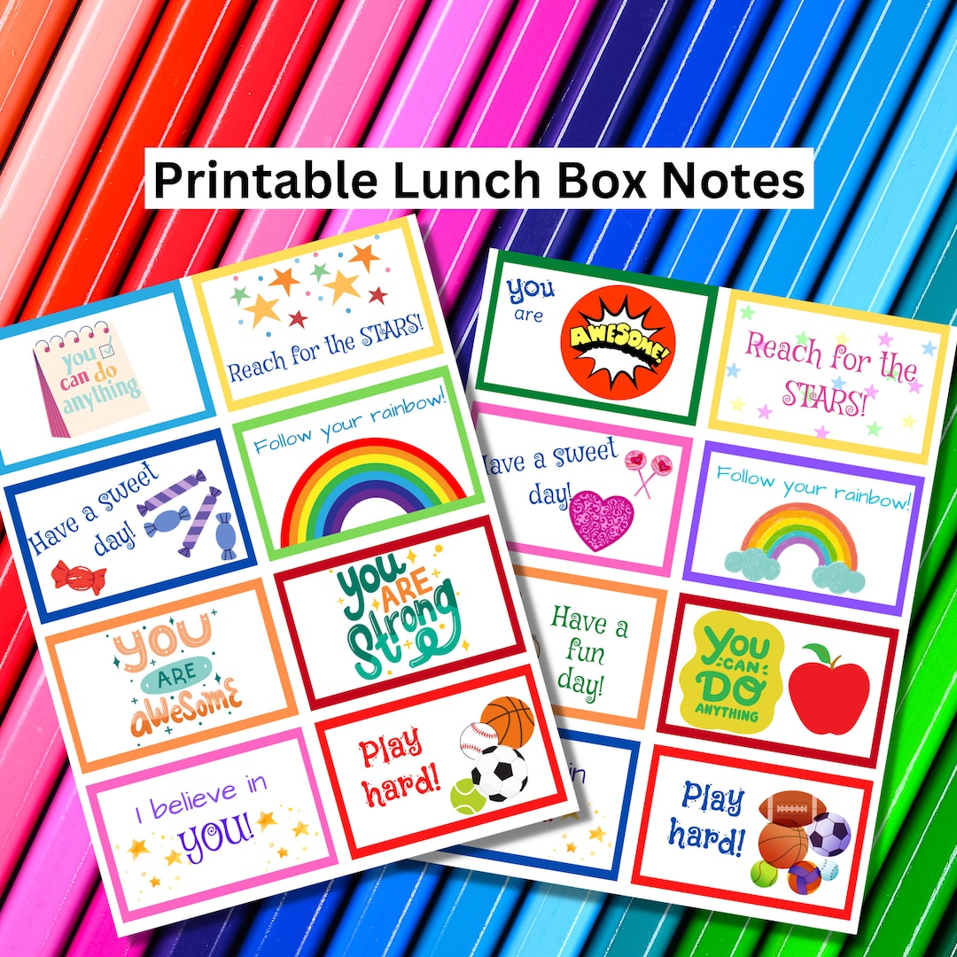 Kid's Lunchbox Printable Notes, Encouraging Kid's Notes, Back to School ...