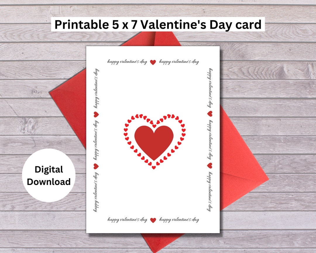 Printable Valentine's Day Card, Instant Download Card to Print, Red and ...
