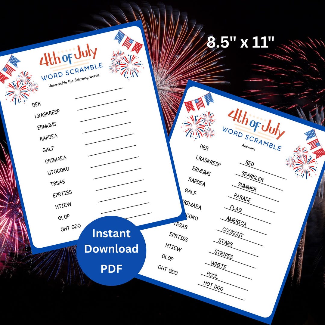 July 4th Printable Game, Word Scramble, Family Friendly July 4th Game ...