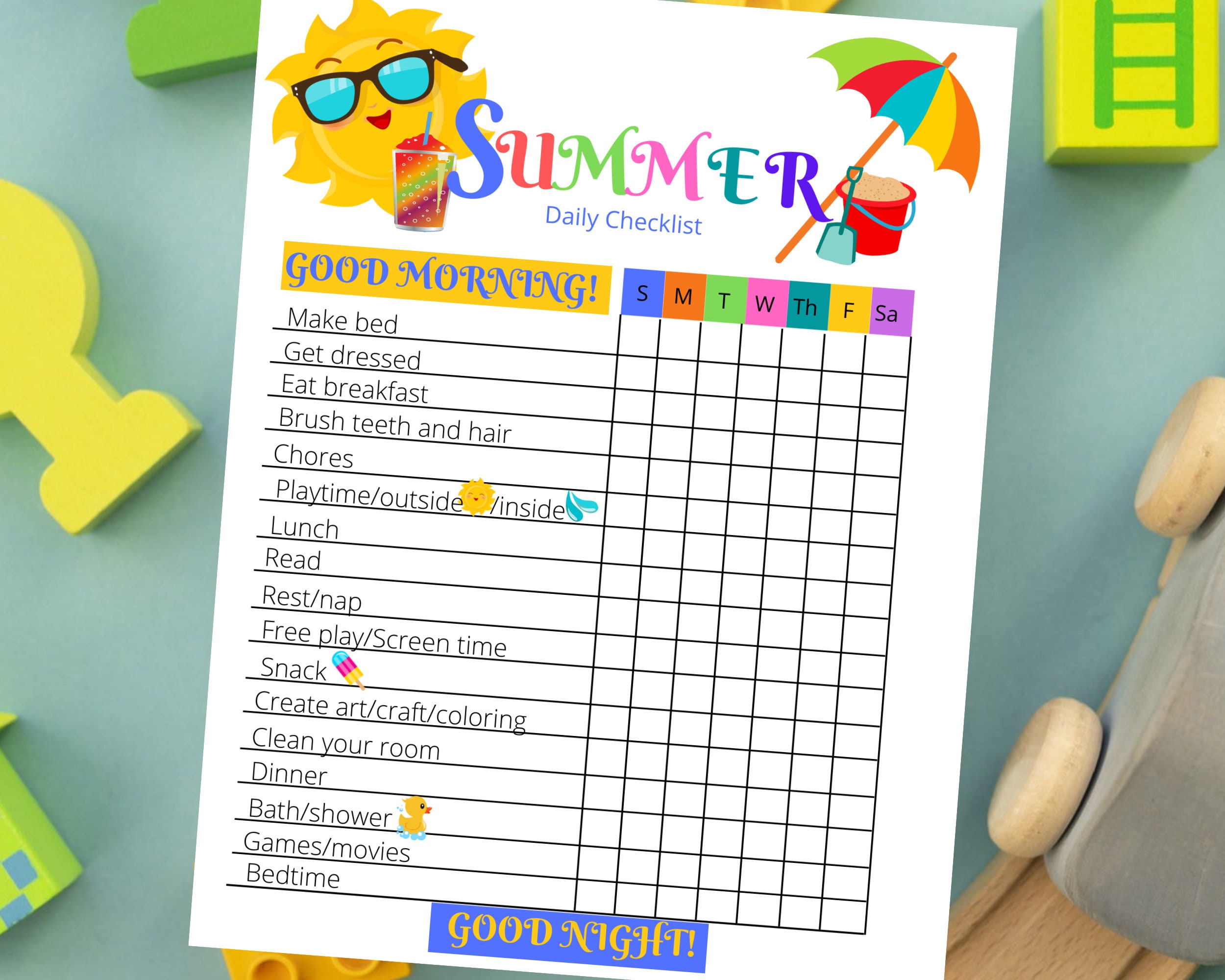 Kid's Daily Summer Activities Checklist, Printable Activity Chart, Kids ...