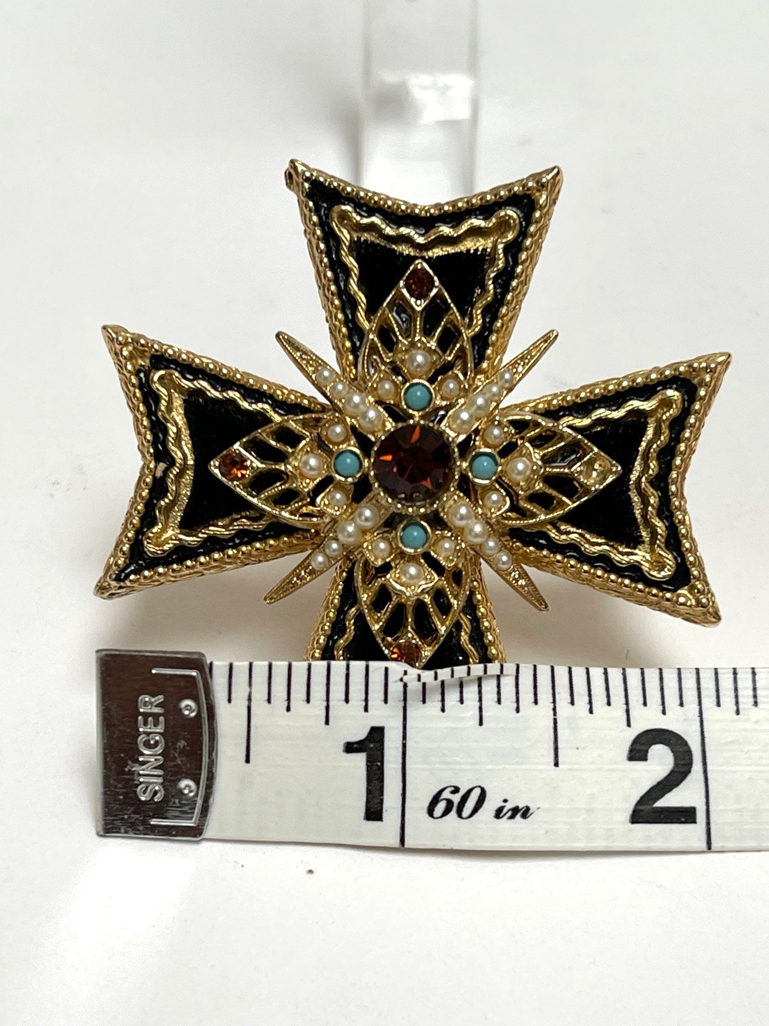 Vintage Signed ART Heraldic Black Velvet Rhinestone Maltese Cross ...