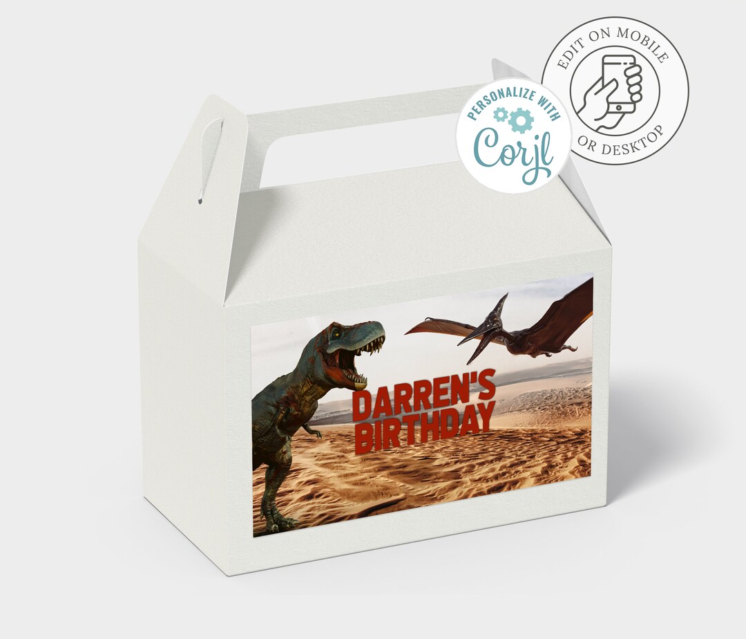Dinosaur Birthday Invitation Gable Box Label Digital Download, Editable ...