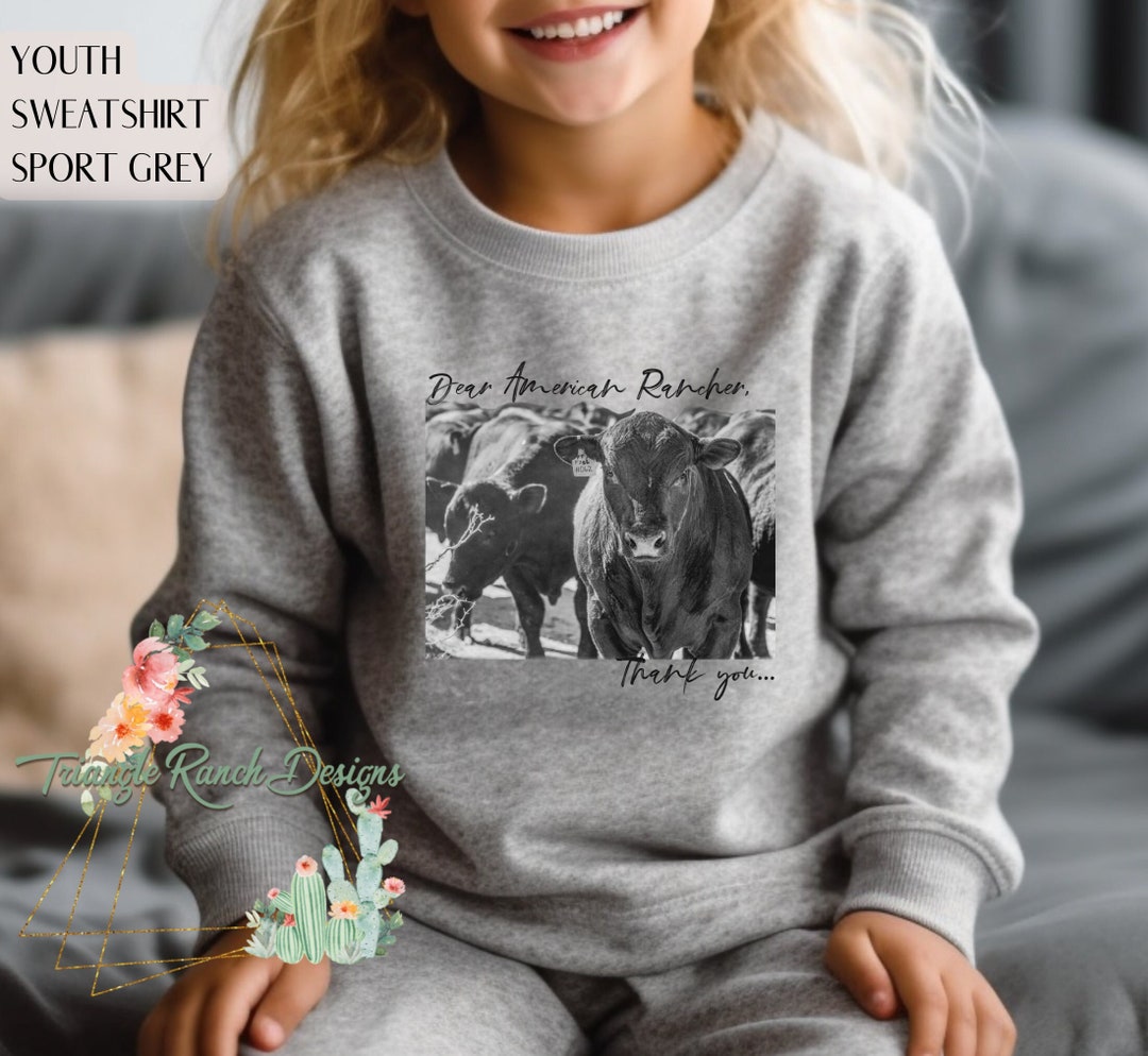 Thank a Rancher, Western YOUTH Crewneck Sweatshirt, Angus Bull Shirt ...