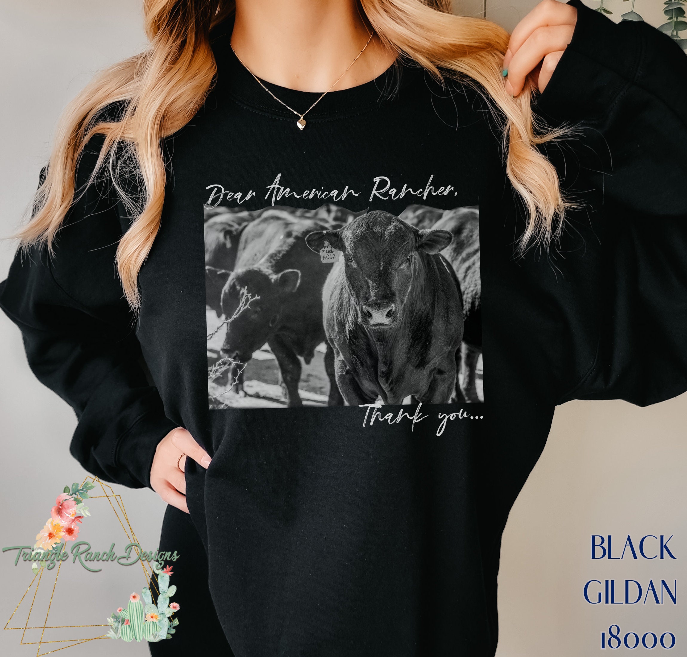 Thank a Rancher, Western Crewneck Sweatshirt, Angus Bull Shirt, Thank a ...
