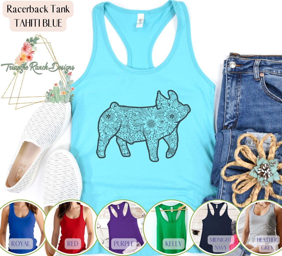 Floral Pig Show Hog Livestock Women's Fitted Tank Top, Stock Show Shirt ...