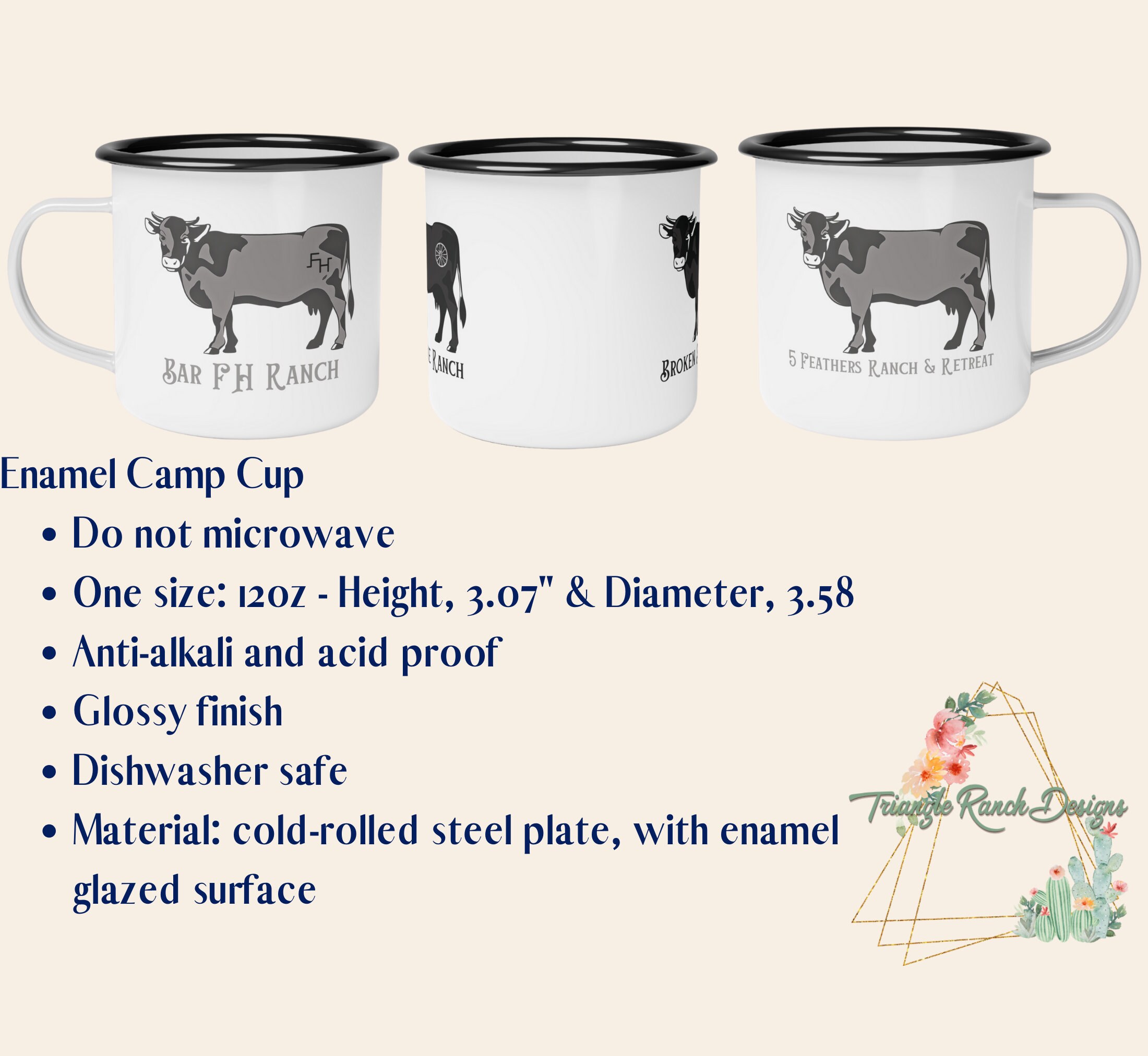 Personalized Cattle Brand Camping Mug, Ranch Brand Enamel Camp Mug ...