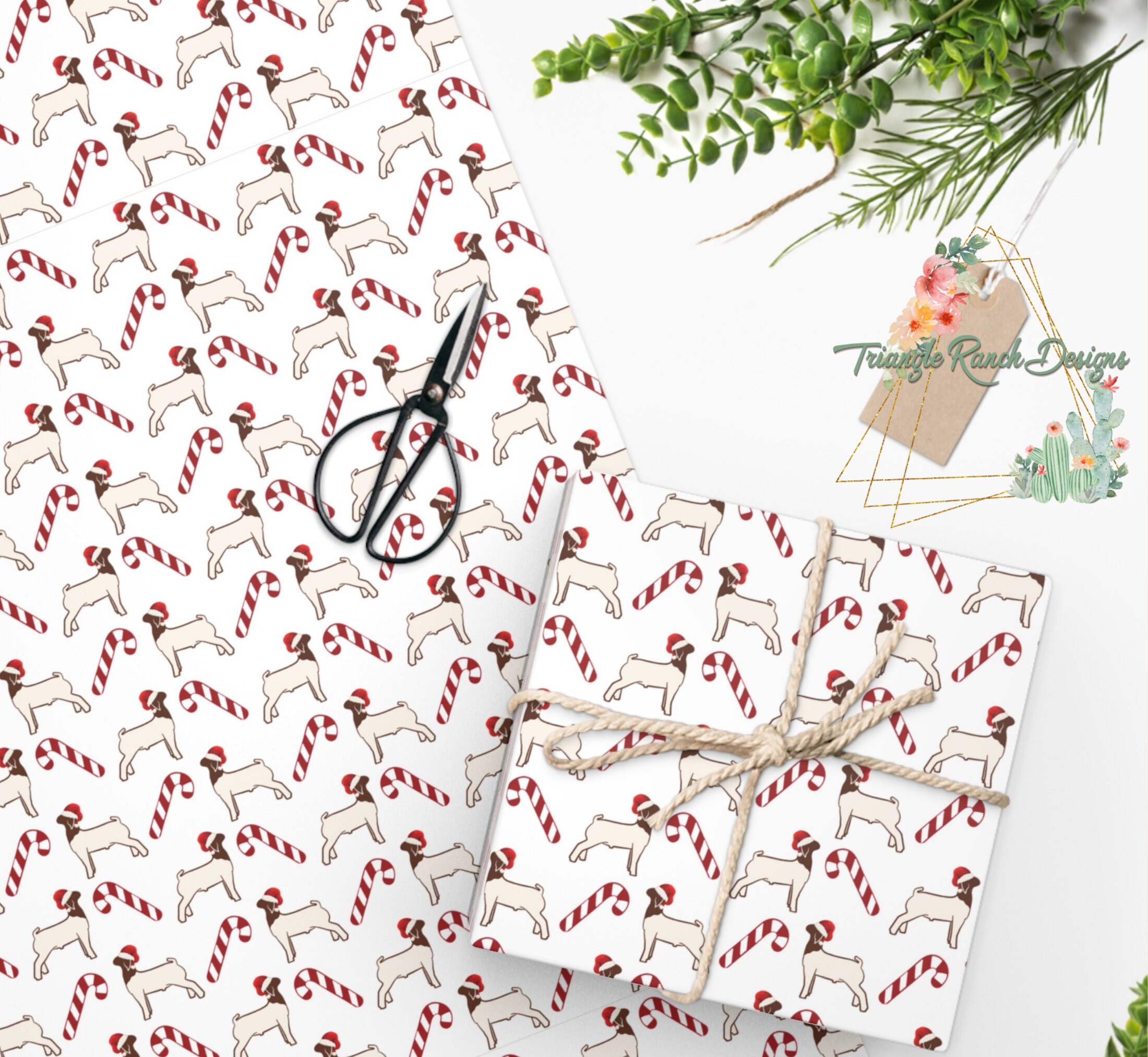 Candy Cane GOAT Wrapping Paper,country Wether Christmas Gift Wrap ...