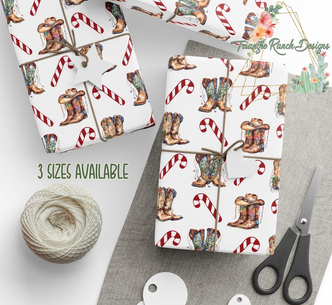 Christmas Wrapping Paper, Cowboy Christmas Boots Western Gift Wrap ...