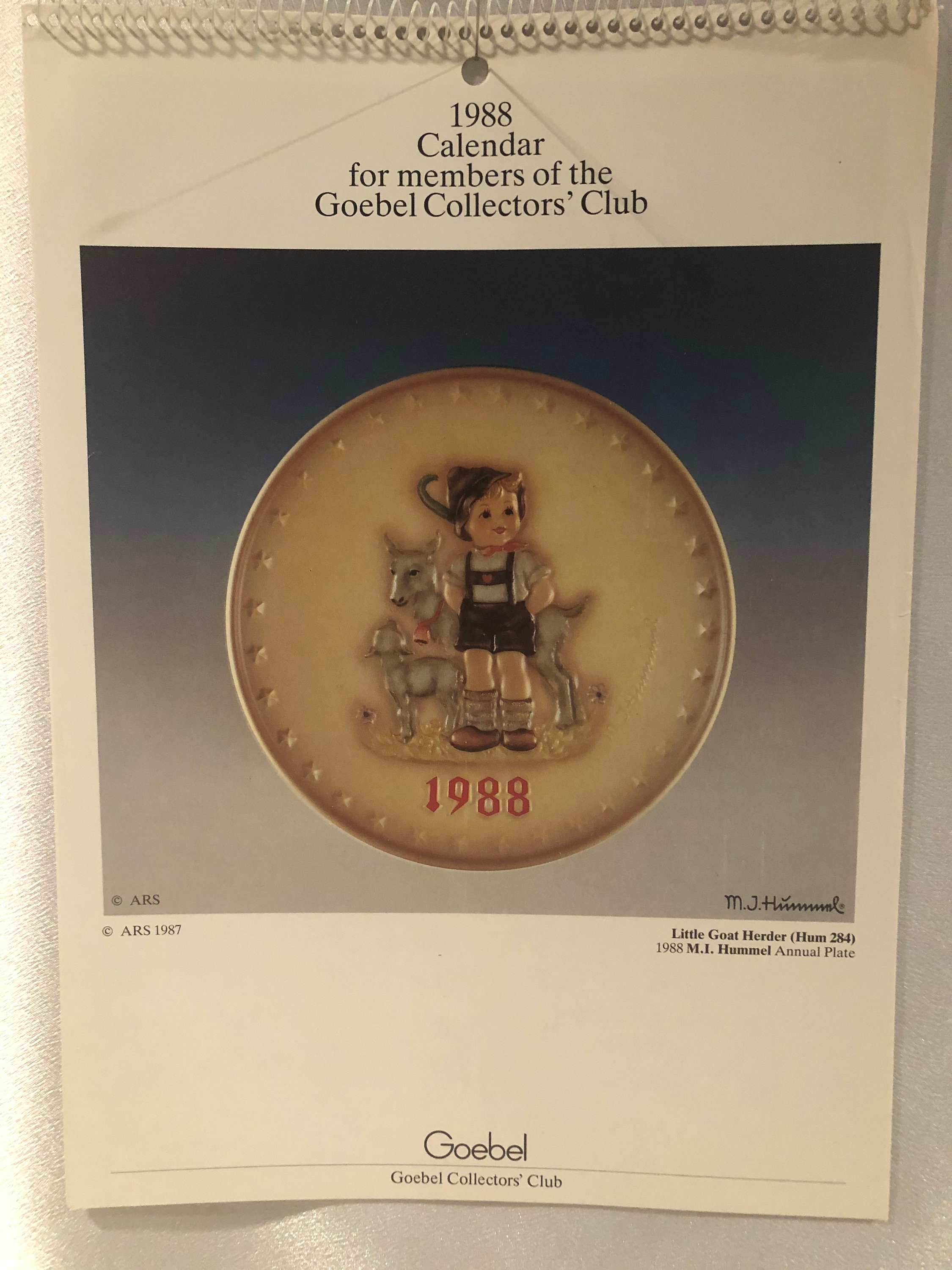 1988 Goebel Collector's Club Calendar; Hummel, Goebel, Collector's Club ...