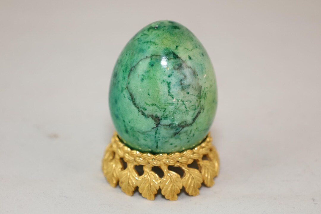 Vintage Green Marble Egg With Display Stand - Etsy