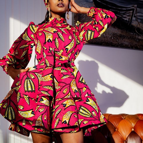 African Print Midi Dressshort Ankara Dressafrican Clothing Etsy