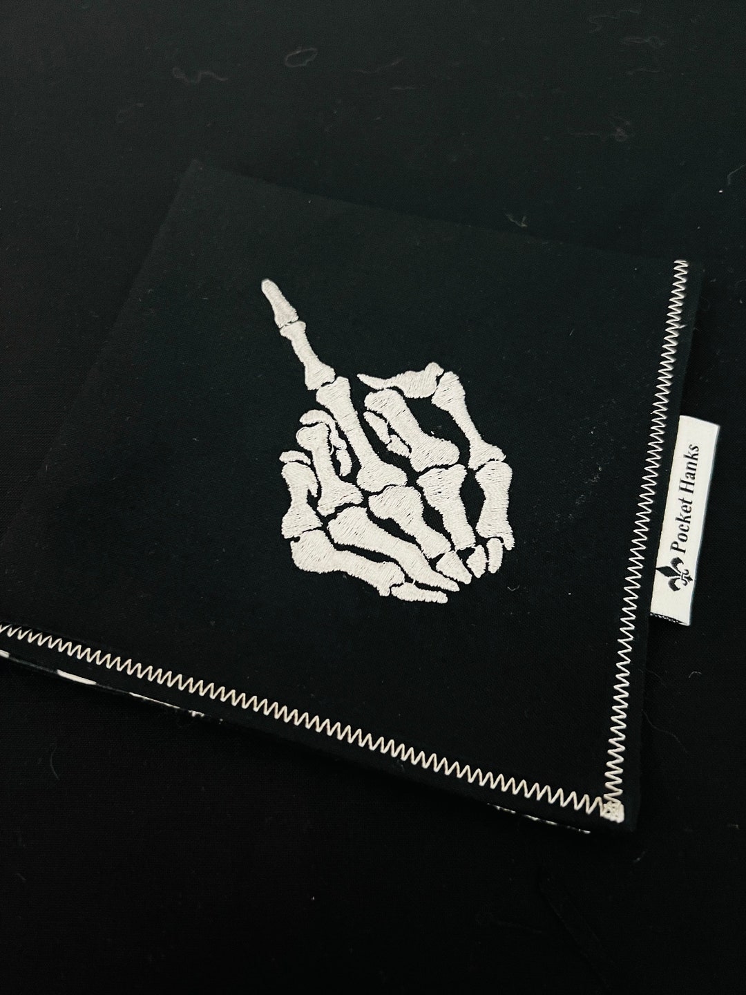 EDC Hank Skeleton Middle Finger Embroidered Handkerchief for Everyday ...