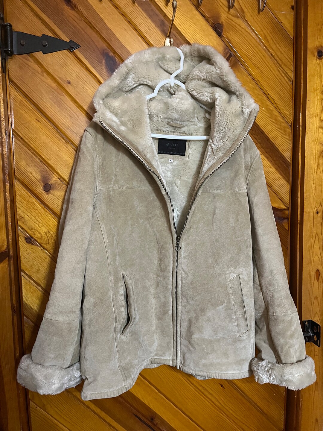 Tan Sherpa Lined Leather Suede Heavyweight Hooded Jacket Size XL 48" - Etsy