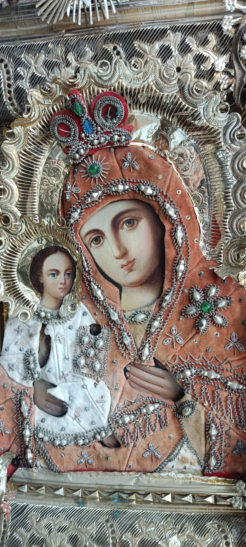 Mother Of God Russian Orthodox Hand Painted Icon 19 C Dimension 56 45