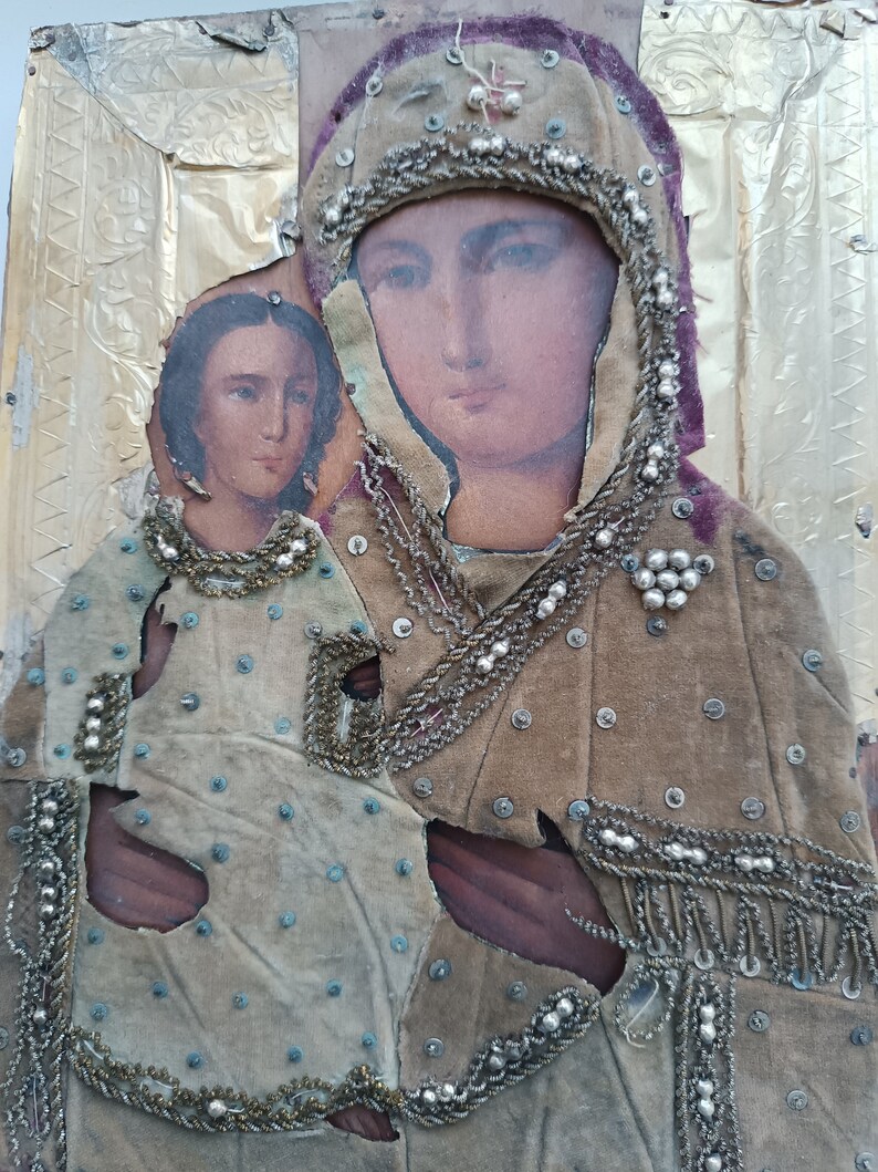 Mother Of God Russian Orthodox Hand Painted Icon 19 C Etsy