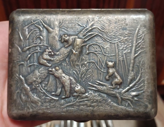 Antique brass silver plated soviet cigarette case USS… - Gem