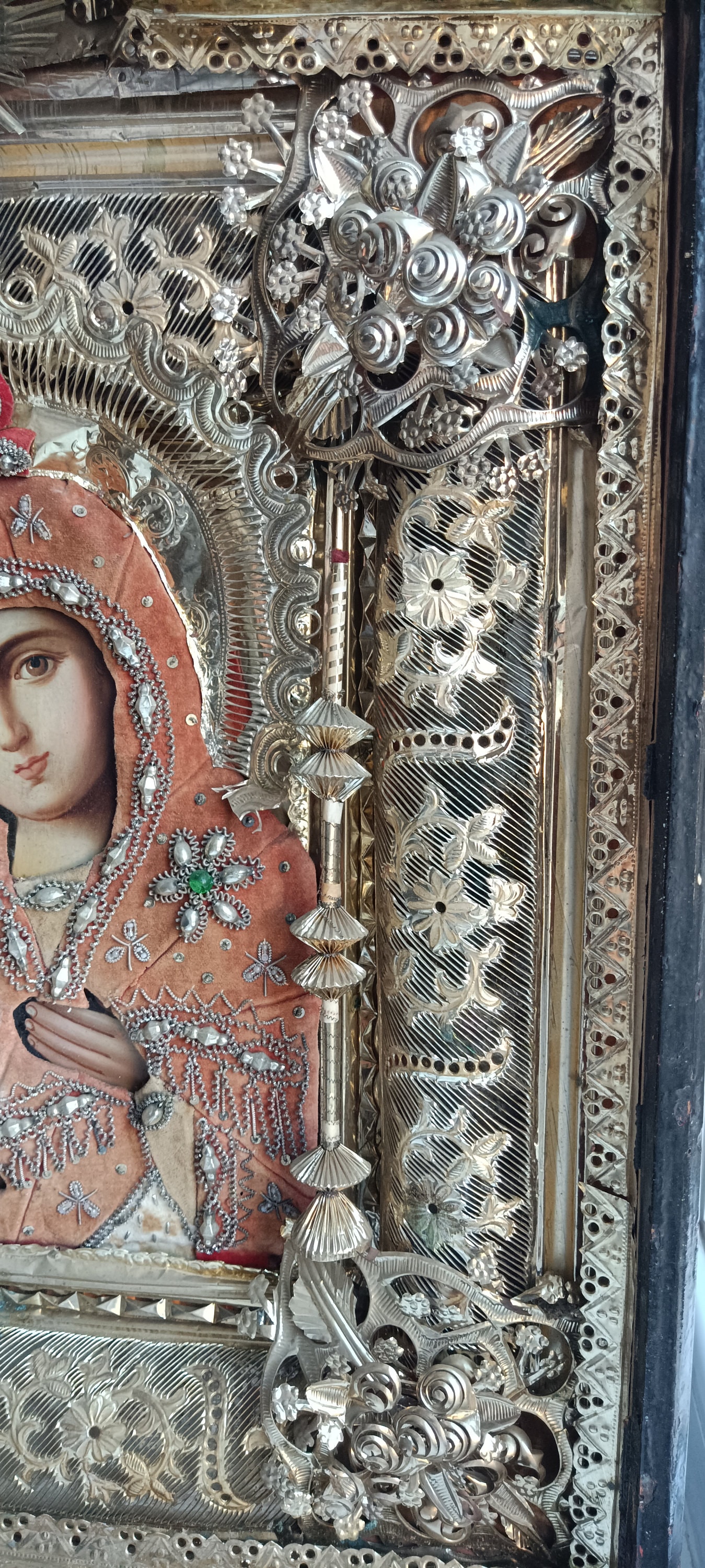 Mother Of God Russian Orthodox Hand Painted Icon 19 C Dimension 56 45