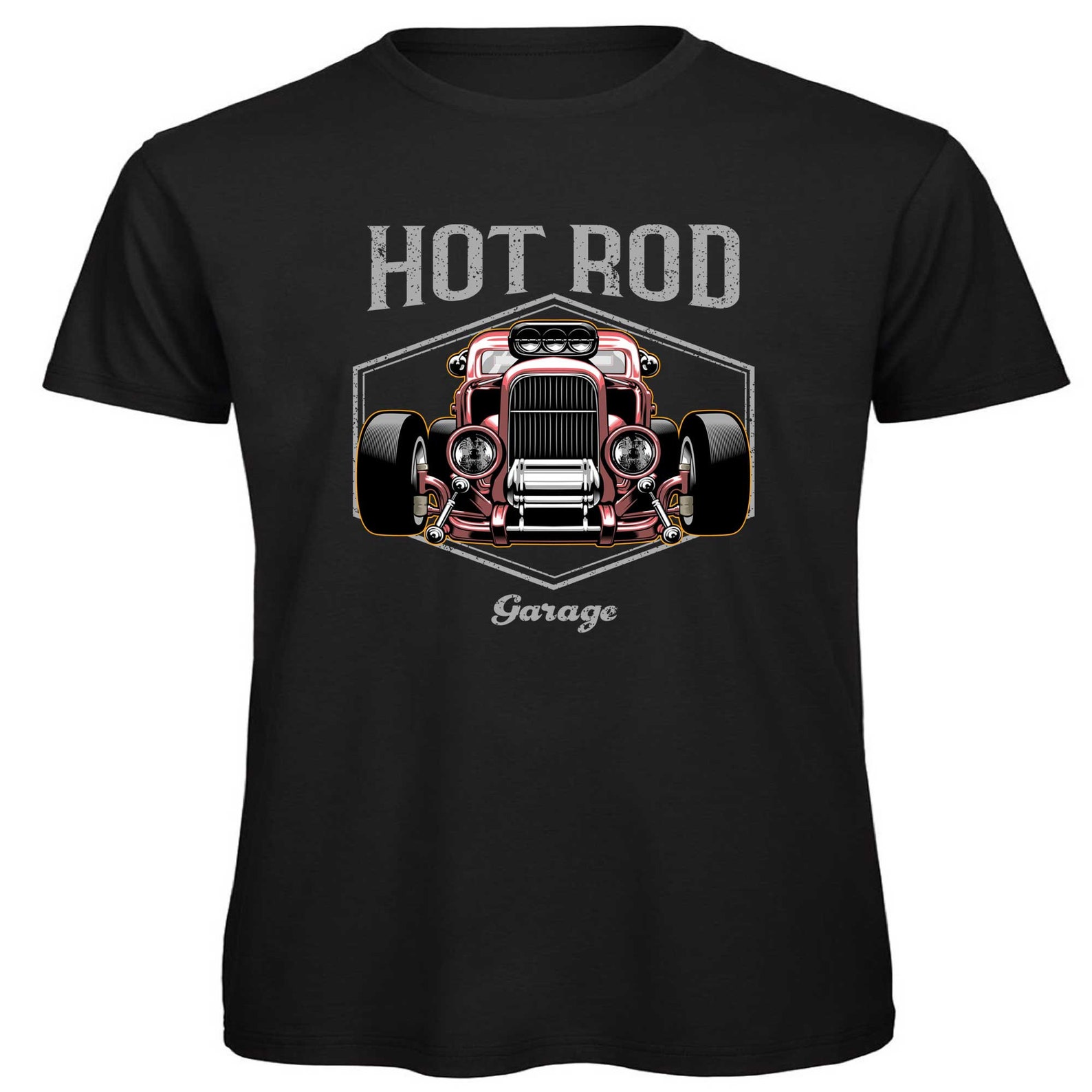 Hot Rod Car Garage Gift Adults Mens Unisex Black Organic T Shirt Size ...