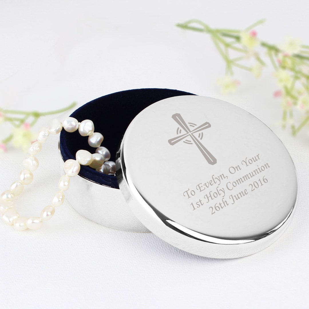 Personalised Silver Cross Trinket Box - Ideal for Rosary Beads - Etsy UK