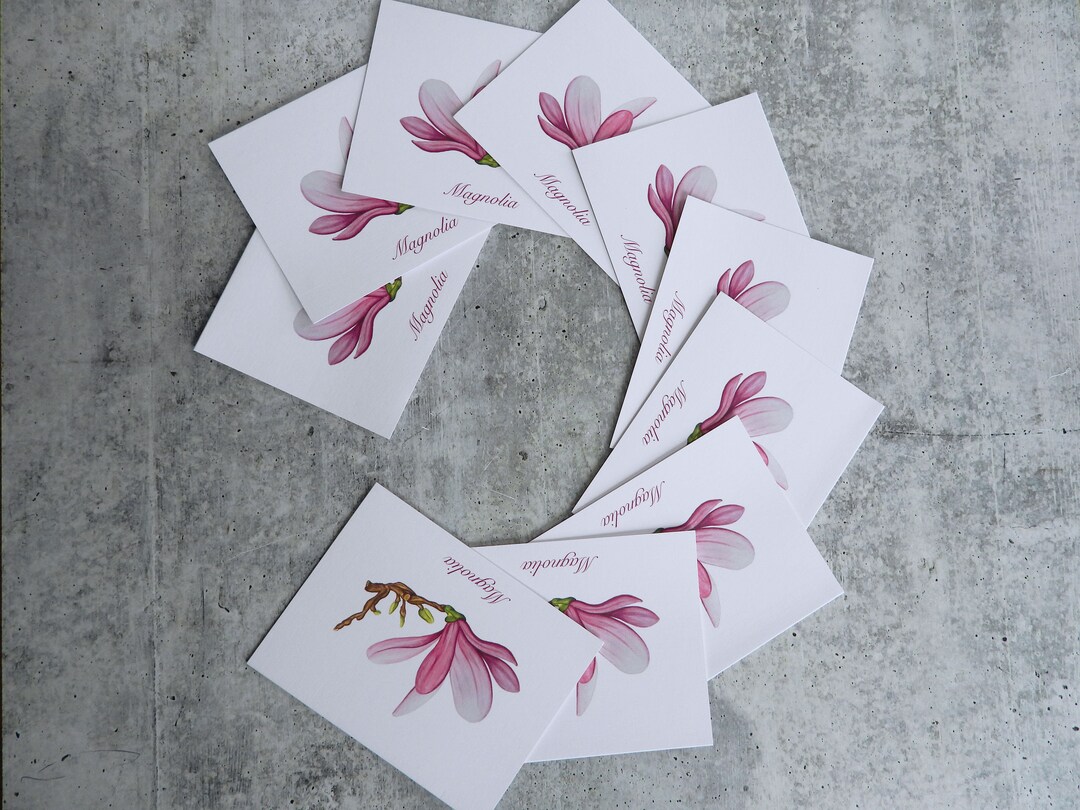 Watercolor Magnolia Note Cards - 10 Premium Folded Linen Stock (5.5" X ...
