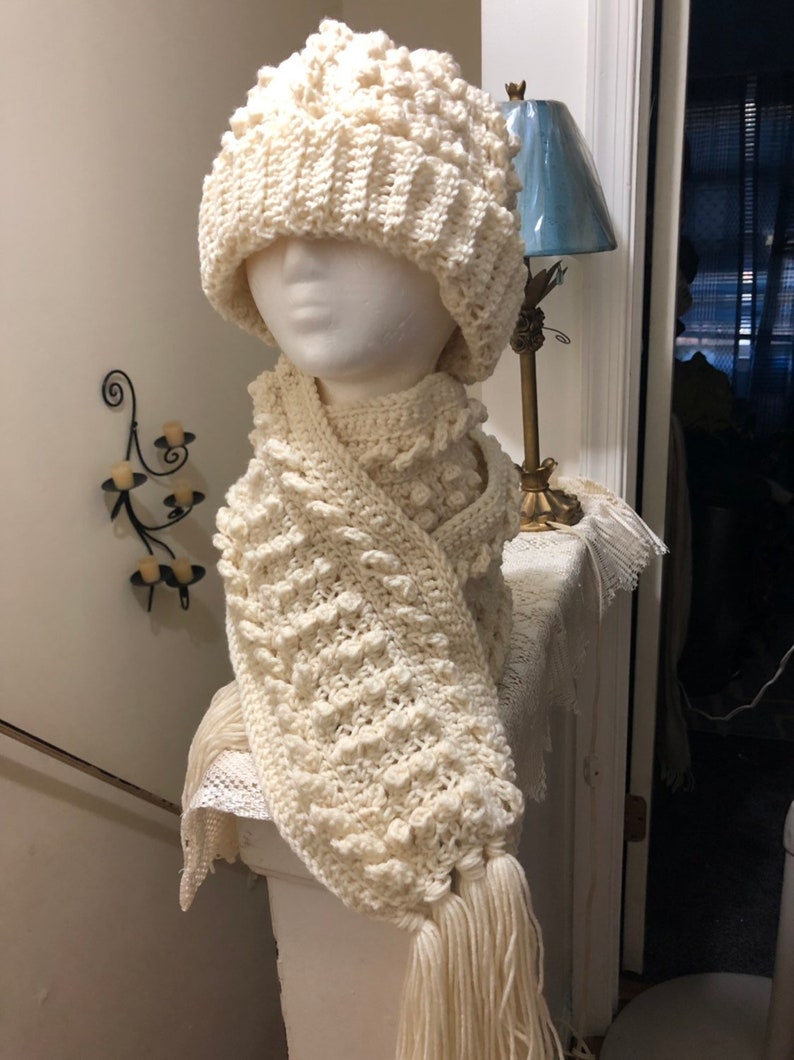 Handmade Cabled & Popcorn Stitch Winter Hat Set - Etsy