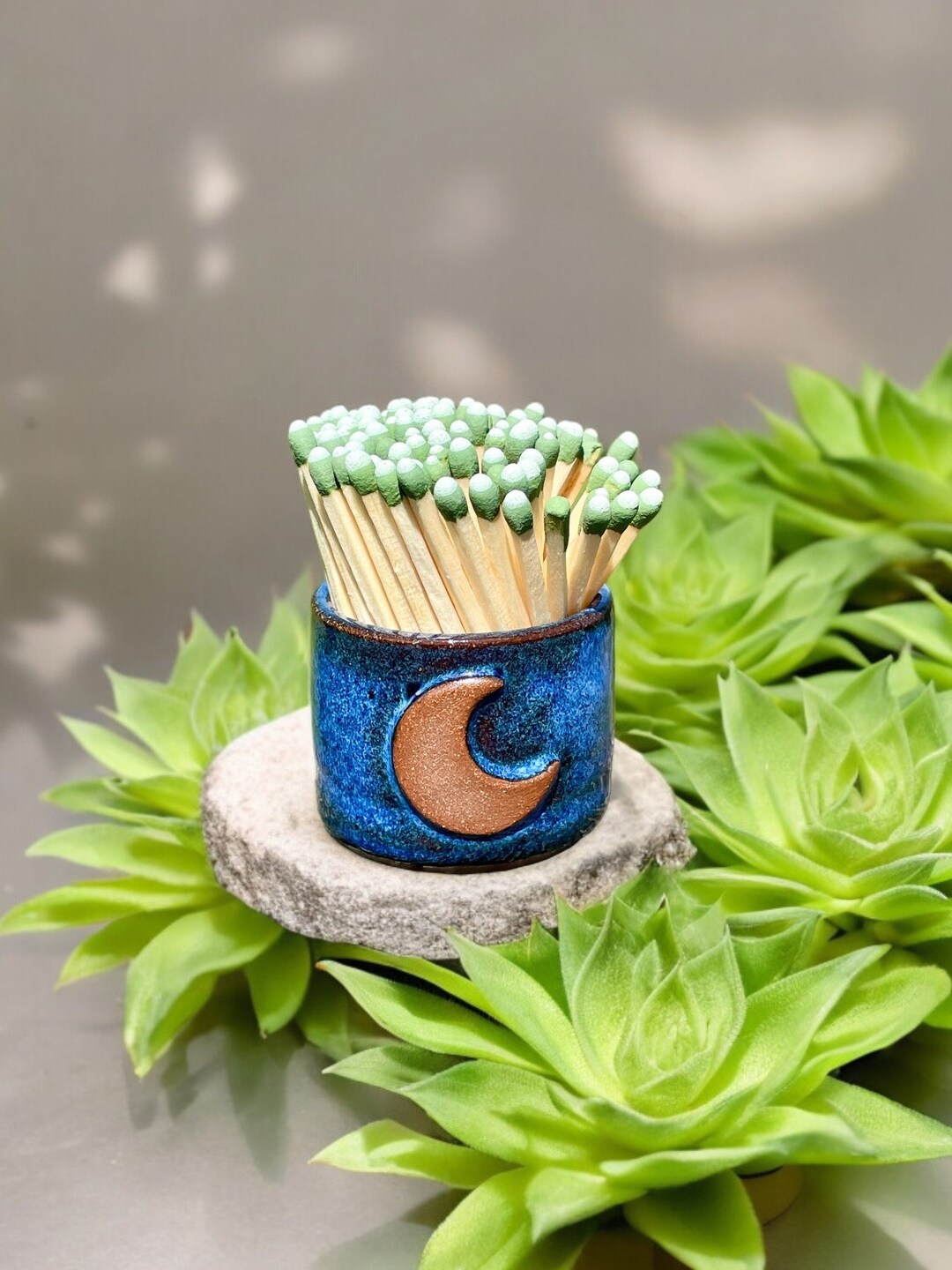 Ceramic Match Striker- Crescent Moon Pottery Match Holder- Altar Decor ...