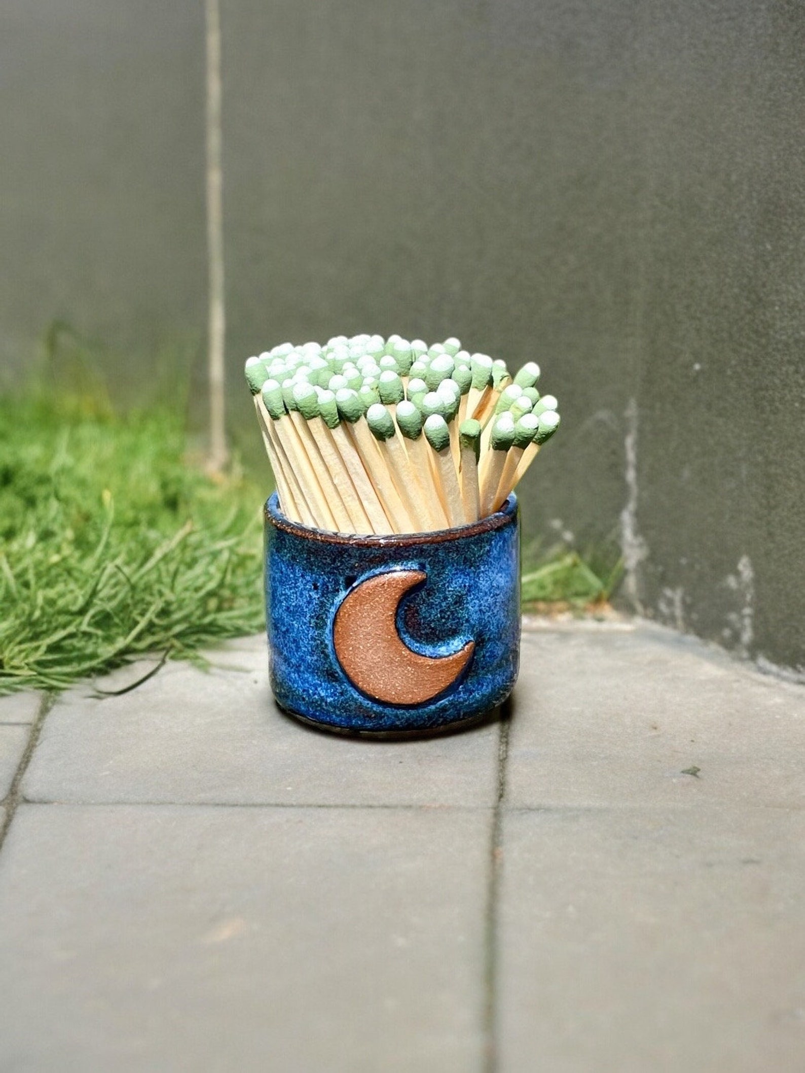 Ceramic Match Striker- Crescent Moon Pottery Match Holder- Altar Decor ...