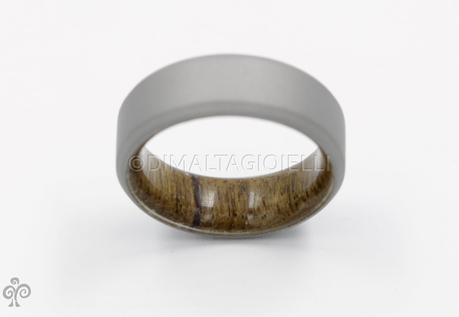 Titanium and Teak Wood Lined Men's Ring With Chamfer Stonewashed Matte ...