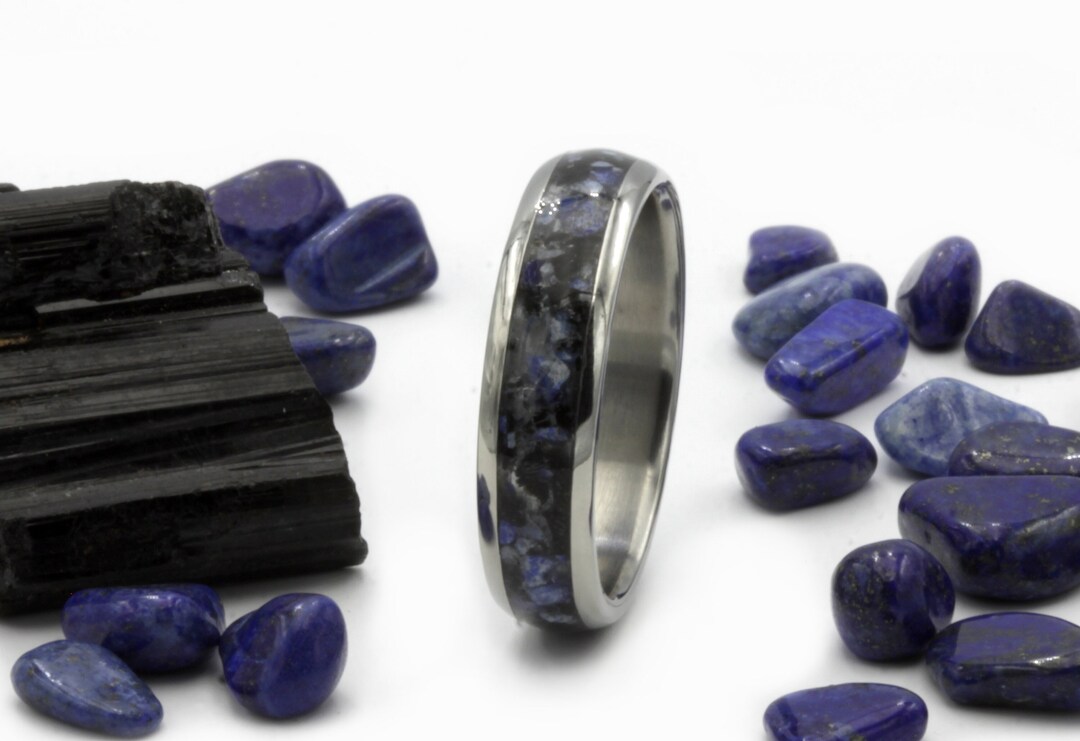 Black Tourmaline and Lapis Lazuli Ring With Titanium, Wedding Ring ...