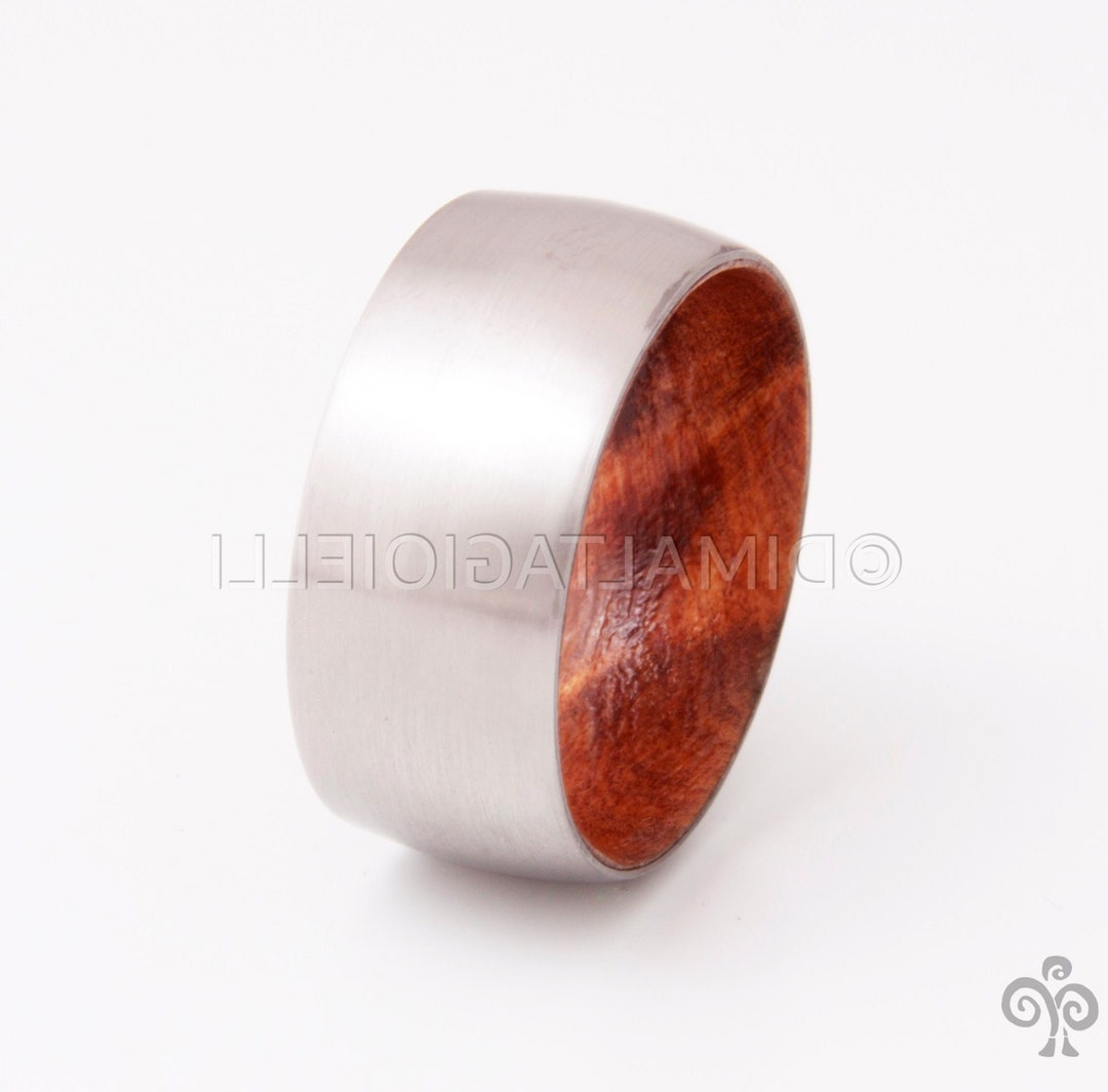 Redwood Ring, Metal and Wood Ring, Round Wedding Band, Anniversary Ring ...