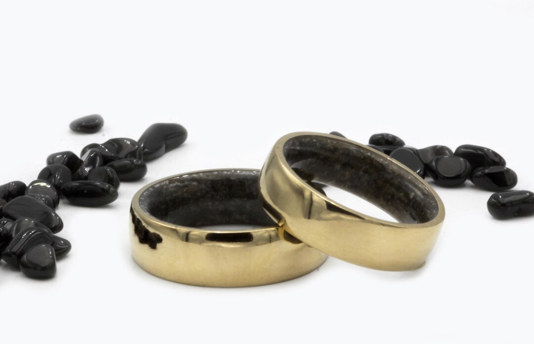 Wedding Ring Set of Two, Matching Rings Round Bands, Obsidian Rings ...