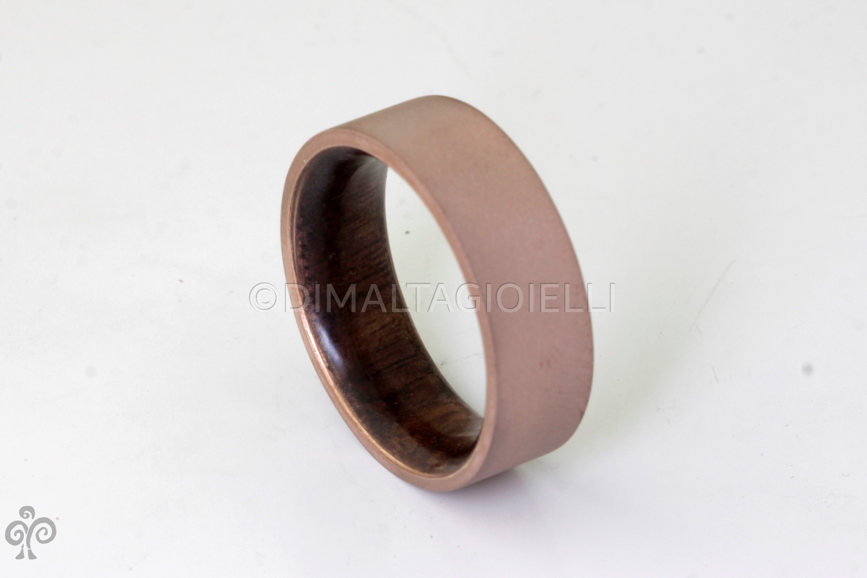 Copper man ring flat wedding band wood ring sandblast metal | Etsy
