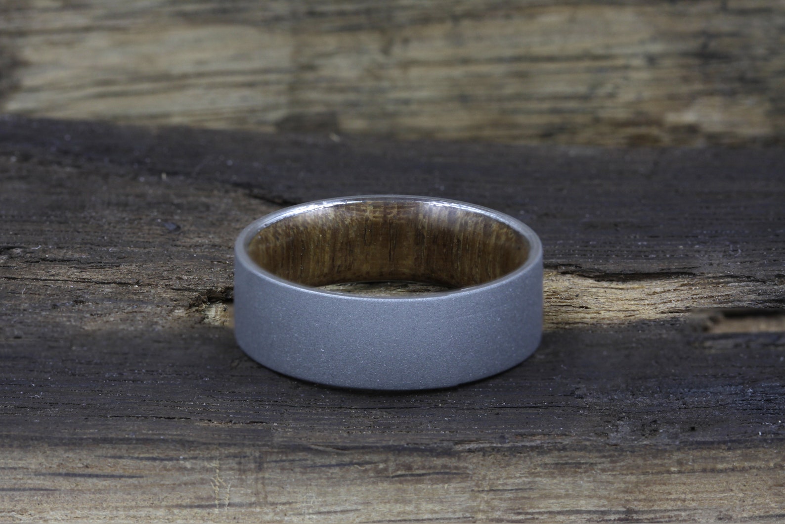 Titanium and Teak Wood Lined Men's Ring With Flat Profile - Etsy