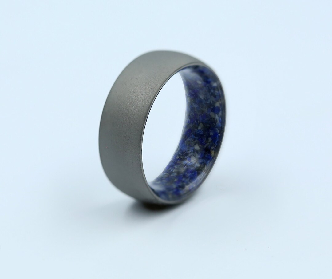 Raw Stone Ring for Man and Woman Sandblasted Stonewash Titanium Band ...