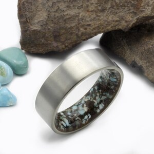 Dinosaur Fossil Ring, Turquoise Men Ring, Men Wedding Band, Wedding ...