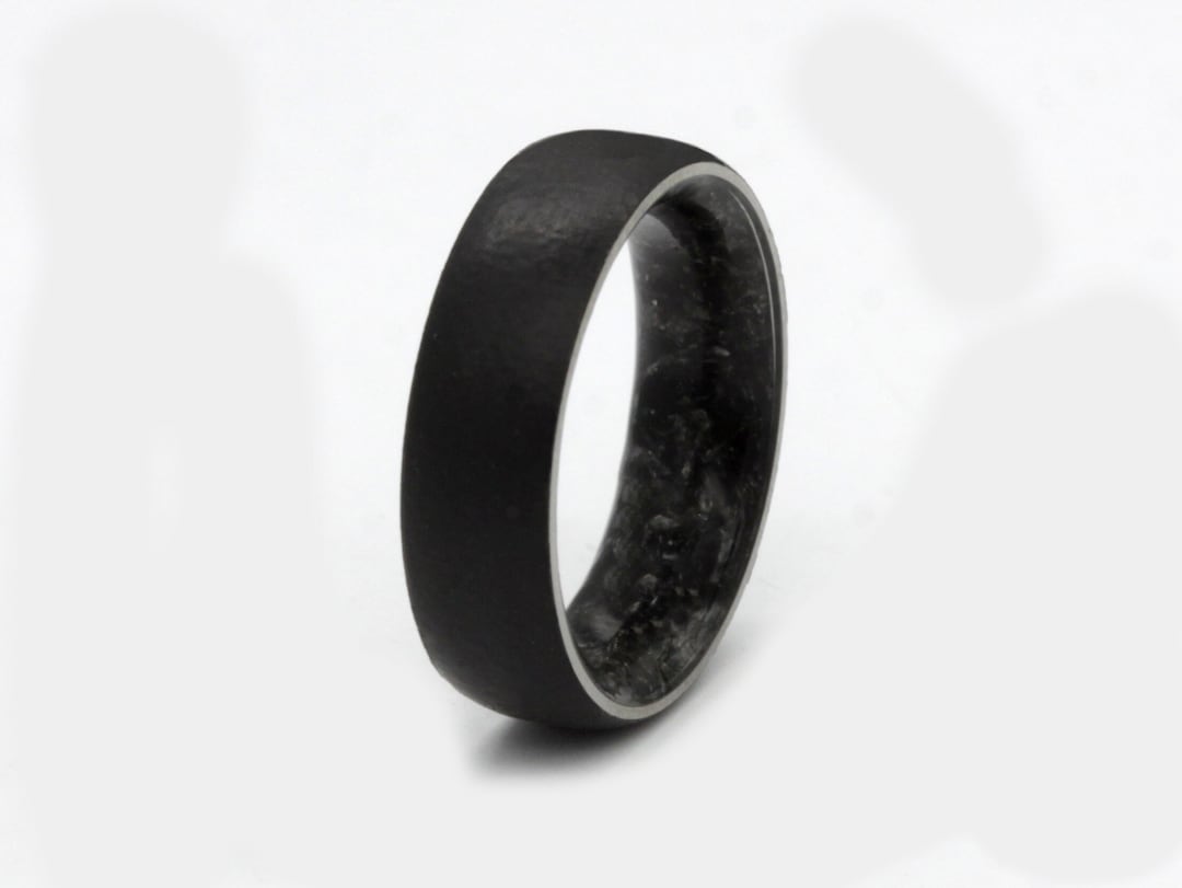 Obsidian Ring Raw Stone Wedding Band Black Titanium Men Women Ring ...