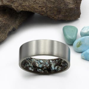Dinosaur Fossil Ring, Turquoise Men Ring, Men Wedding Band, Wedding ...