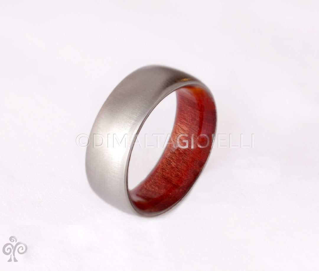 Red Cedar Ring, Metal and Wood Ring, Round Wedding Band, Anniversary ...